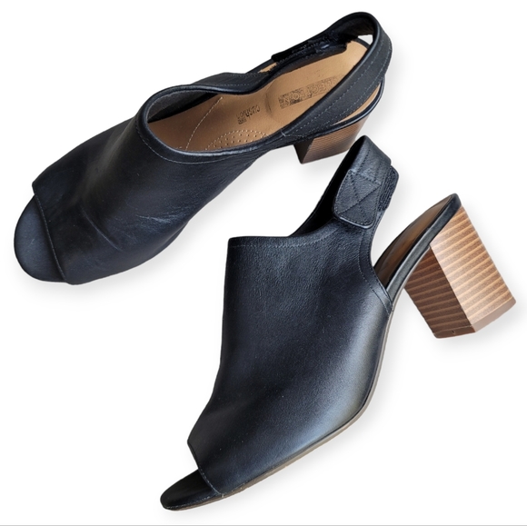 Clarks | Shoes | Clarks Deva Jayleen Black Open Toe Slingback Heel ...